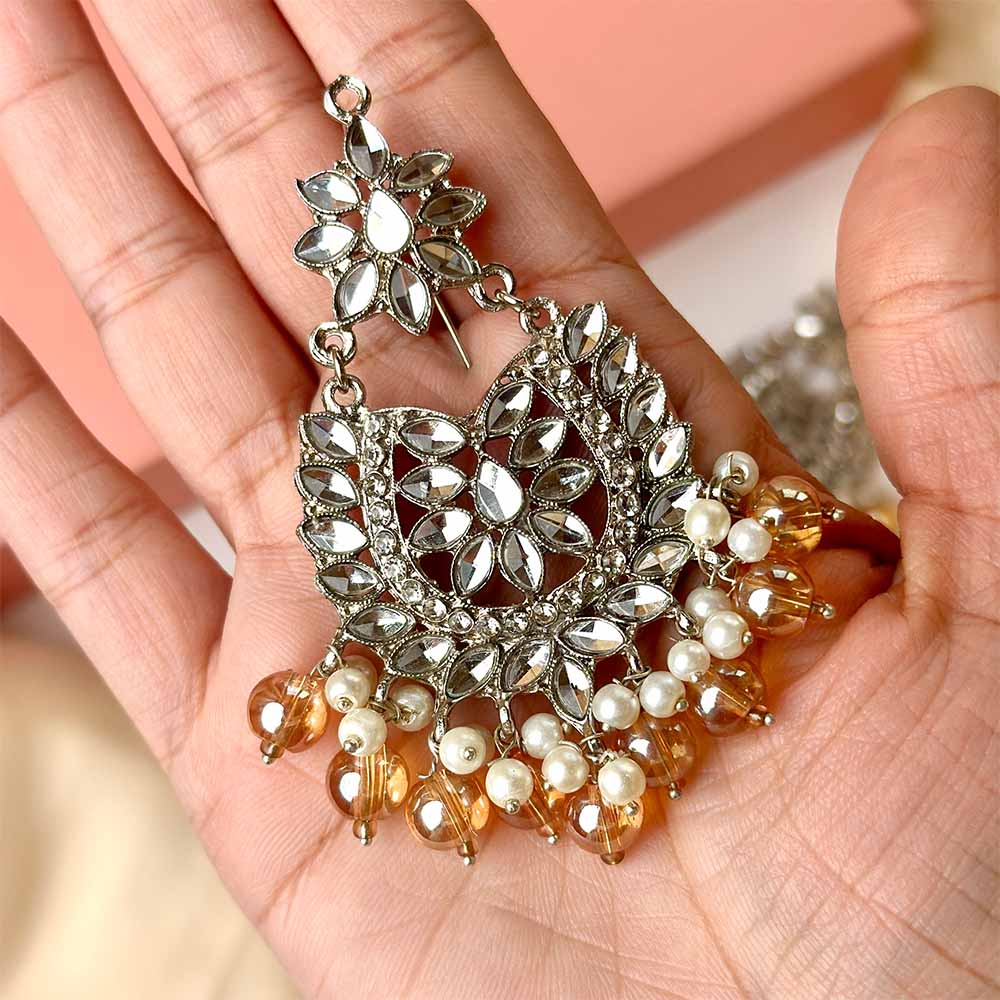 Sameera Earrings/Teeka Set (Silver Champagne) – Alita Accessories